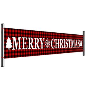 huge red black plaid merry christmas banner large xmas sign decorations with delicate print for xmas house home outdoor party decor, 9.8 x 1.6 feet (style set 3)