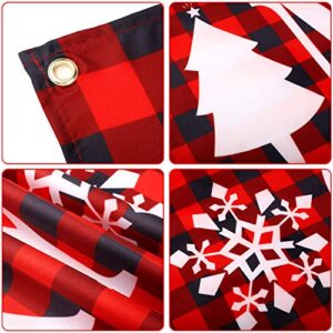 Huge Red Black Plaid Merry Christmas Banner Large Xmas Sign Decorations with Delicate Print for Xmas House Home Outdoor Party Decor, 9.8 x 1.6 Feet (Style Set 3)