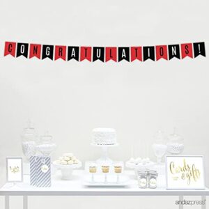 Andaz Press Signature Black, White, Red Party Collection, Hanging Pennant Banner, Congratulations!, Approx. 6-Feet, 1-Set, Bridal Shower Decorations