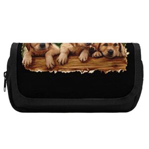 golden retriever large capacity pencil case multi-slot pencil bag portable pen storage pouch with zipper