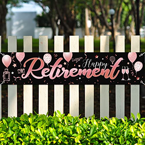 Happy Retirement Party Decoration Banner Rose Gold Retirement Wall Sign Large Fabric Retirement for Man Backdrop Retired Banner Party Booth Hanging Happy Retirement for Woman, 70.9 x 15.8 Inches