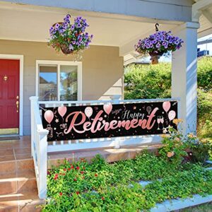 Happy Retirement Party Decoration Banner Rose Gold Retirement Wall Sign Large Fabric Retirement for Man Backdrop Retired Banner Party Booth Hanging Happy Retirement for Woman, 70.9 x 15.8 Inches