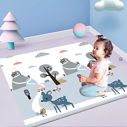 Anayima 71" X 79" X 0.4" Baby Play Mat for Floor Extra Large Foam Play Mat for Baby Foldable Reversable Waterproof Gym Activity Crawling Mat for Babies Toddlers Kids Indoor Outdoor Use