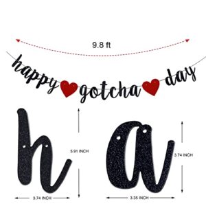 Happy Gotcha Day Banner,Black Glitter Pre-Strung Pet Party Decorations Supplies, Dog Cat Gotcha Party Bunting Garland