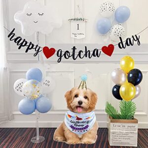 Happy Gotcha Day Banner,Black Glitter Pre-Strung Pet Party Decorations Supplies, Dog Cat Gotcha Party Bunting Garland