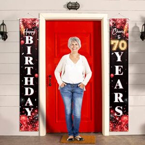 Happy 70th Birthday Porch Sign Door Banner Decor Red and Black – Glitter Cheers to 70 Years Old Birthday Party Theme Decorations for Men Women Supplies