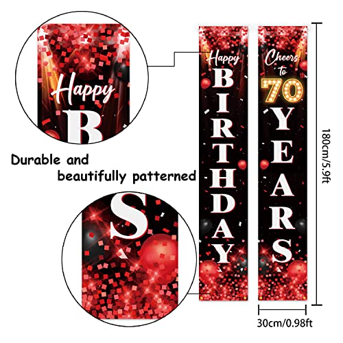 Happy 70th Birthday Porch Sign Door Banner Decor Red and Black – Glitter Cheers to 70 Years Old Birthday Party Theme Decorations for Men Women Supplies