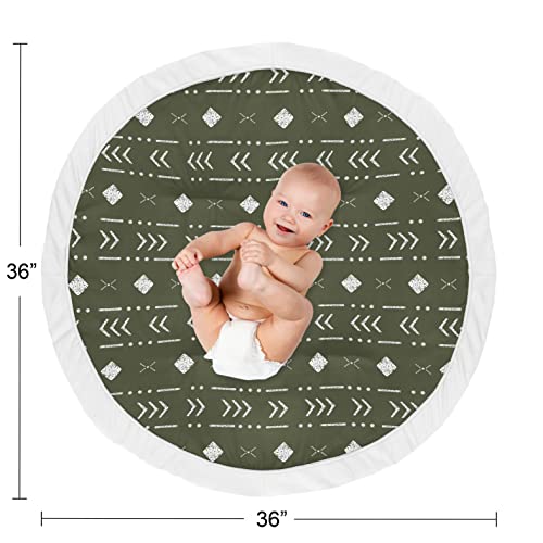 Sweet Jojo Designs Hunter Green Boho Tribal Mudcloth Boy or Girl Baby Playmat Tummy Time Infant Play Mat - White Woodland Bohemian Southwest Geometric Arrow Aztec Mud Cloth