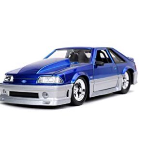 Jada Toys Bigtime Muscle 1:24 1989 Ford Mustang GT Die-cast Car Blue Silver, Toys for Kids and Adults