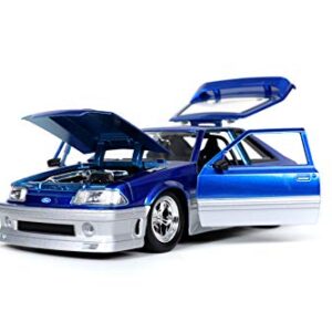 Jada Toys Bigtime Muscle 1:24 1989 Ford Mustang GT Die-cast Car Blue Silver, Toys for Kids and Adults