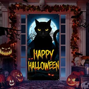 halloween party black cat door cover scary door decoration trick or treat halloween party door banner for front door porch halloween party supplies door decor, 35 x 71 inches