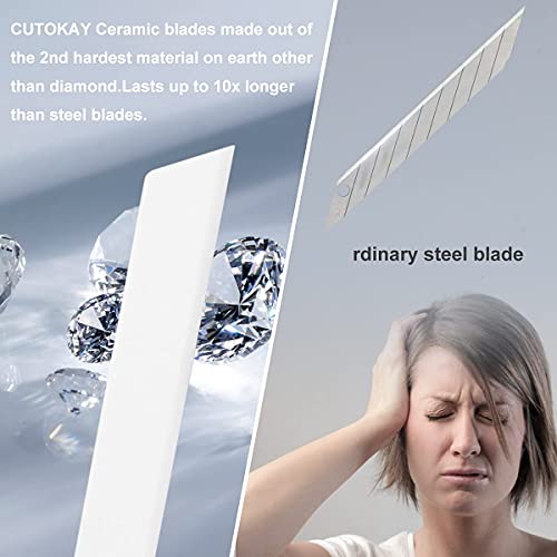 CUTOKAY Ceramic Box Cutter Utility Knife Ceramic Blades Finger Safe Paper Knives Retractable Craft Cutter Friendly Cutters for Foam Cardboard Cutting Auto-Lock clip [5-Pack]