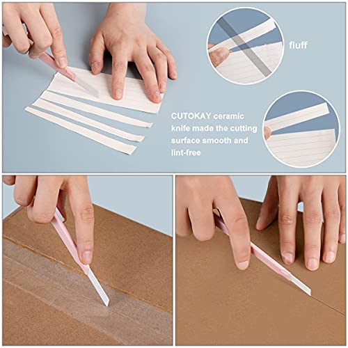 CUTOKAY Ceramic Box Cutter Utility Knife Ceramic Blades Finger Safe Paper Knives Retractable Craft Cutter Friendly Cutters for Foam Cardboard Cutting Auto-Lock clip [5-Pack]