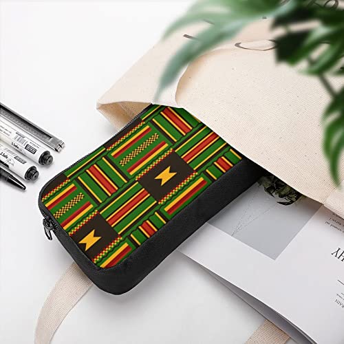 African Kente Cloth Tribal Print Teen Adult Pencil Case Large Capacity Pen Pencil Bag Durable Storage Pouch