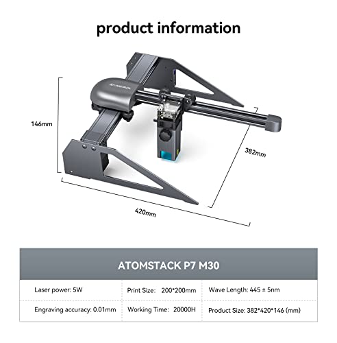 Atomstack P7 M30 Portable Laser Engraver by UESUIKA, 30W Laser Cutter and Engraver Machine, 5.5W Output Power CNC Laser Cutter for Acrylic Wood and Metal, 7.8'' x 7.8''(200x200 mm) Engraving Area