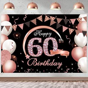 5x3ft Happy 60th Birthday Banner Backdrop Rose Gold 60th Birthday Decorations for Women 60 Birthday Sign Party Supplies Sixty Year Old Birthday Theme Poster Decor Photography Background