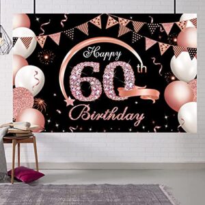 5x3ft Happy 60th Birthday Banner Backdrop Rose Gold 60th Birthday Decorations for Women 60 Birthday Sign Party Supplies Sixty Year Old Birthday Theme Poster Decor Photography Background