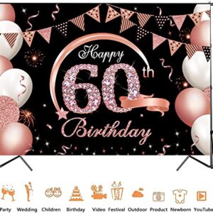 5x3ft Happy 60th Birthday Banner Backdrop Rose Gold 60th Birthday Decorations for Women 60 Birthday Sign Party Supplies Sixty Year Old Birthday Theme Poster Decor Photography Background