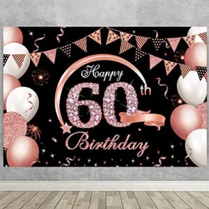 5x3ft Happy 60th Birthday Banner Backdrop Rose Gold 60th Birthday Decorations for Women 60 Birthday Sign Party Supplies Sixty Year Old Birthday Theme Poster Decor Photography Background