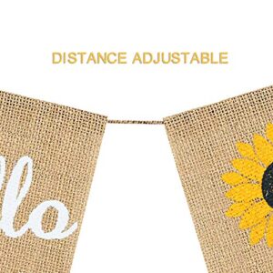 Hello Summer Burlap Banner Rustic Garland Decorations with Sunflower, Pool Beach Barbecue Hawaiian Party Decor Supplies