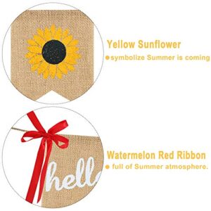 Hello Summer Burlap Banner Rustic Garland Decorations with Sunflower, Pool Beach Barbecue Hawaiian Party Decor Supplies