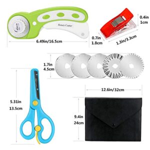 Rotary Cutter Kit，Rotary Cutter Tool Kit with with 5 Extra Blades, Cutting Mat, Patchwork Ruler, Carving Knife, Storage Bag for Sewing and Quilting