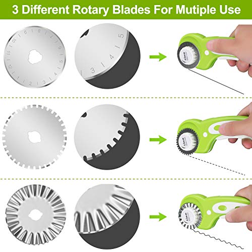 Rotary Cutter Kit，Rotary Cutter Tool Kit with with 5 Extra Blades, Cutting Mat, Patchwork Ruler, Carving Knife, Storage Bag for Sewing and Quilting