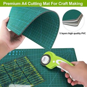 Rotary Cutter Kit，Rotary Cutter Tool Kit with with 5 Extra Blades, Cutting Mat, Patchwork Ruler, Carving Knife, Storage Bag for Sewing and Quilting