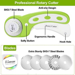 Rotary Cutter Kit，Rotary Cutter Tool Kit with with 5 Extra Blades, Cutting Mat, Patchwork Ruler, Carving Knife, Storage Bag for Sewing and Quilting