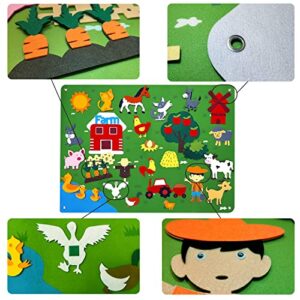 Tucimibo Farm Animals Felt Story Board Set 34Pcs, Flannel Storytelling Farmhouse Themed Activity Playmat Kit Wall Hanging Gift for Toddlers Kids Early Learning Educational Game Rug 3.5 * 2.5Ft