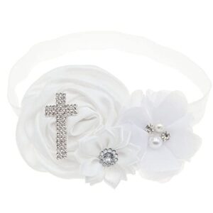 bbtdin baptism christening headbands baby girls flower lace hair hand white bow bbg11 (cross)