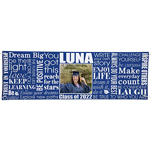 Let's Make Memories Personalized Graduation Photo Banner - Blue - Class of 2023 Banner - Dream Big Banner- Customize with Name, Year, Photo - 6ft