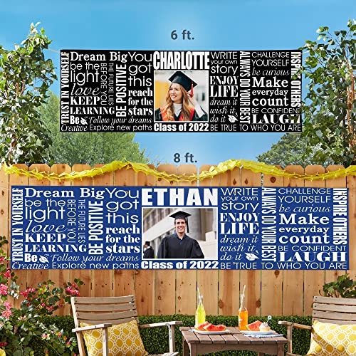 Let's Make Memories Personalized Graduation Photo Banner - Blue - Class of 2023 Banner - Dream Big Banner- Customize with Name, Year, Photo - 6ft