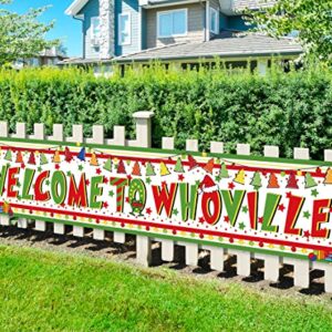 Large Whoville Christmas Decorations Banner Welcome To Whoville Yard Sign Hanging Banner Outdoor Christmas Decorations Grinch Backdrop Home Decor Indoor Christmas Eve Vacation Holiday Party Supplies