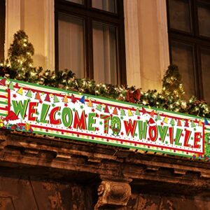 Large Whoville Christmas Decorations Banner Welcome To Whoville Yard Sign Hanging Banner Outdoor Christmas Decorations Grinch Backdrop Home Decor Indoor Christmas Eve Vacation Holiday Party Supplies