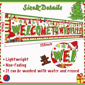 Large Whoville Christmas Decorations Banner Welcome To Whoville Yard Sign Hanging Banner Outdoor Christmas Decorations Grinch Backdrop Home Decor Indoor Christmas Eve Vacation Holiday Party Supplies