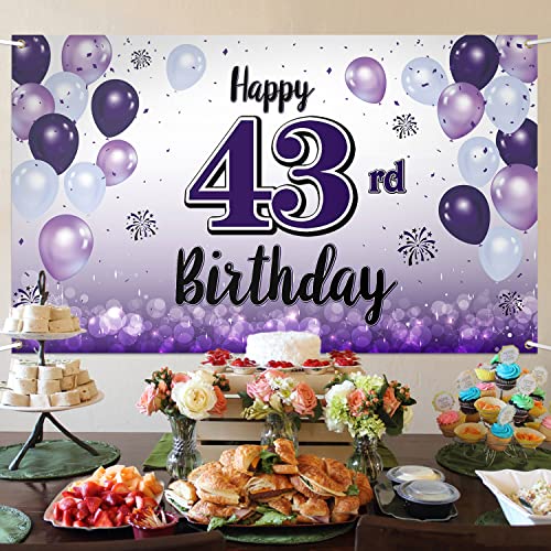 LASKYER Happy 43rd Birthday Purple Large Banner - Cheers to 43 Years Old Birthday Home Wall Photoprop Backdrop,43rd Birthday Party Decorations.