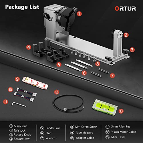 ORTUR YRC1.0, Y-axis Rotary Chuck for Most Laser Engravers, Jaw Chuck Rotary, Y-axis Rotary Roller Engraving Module for Engraving Cylindrical Objects, Wine Glass, Tumbler, Ring