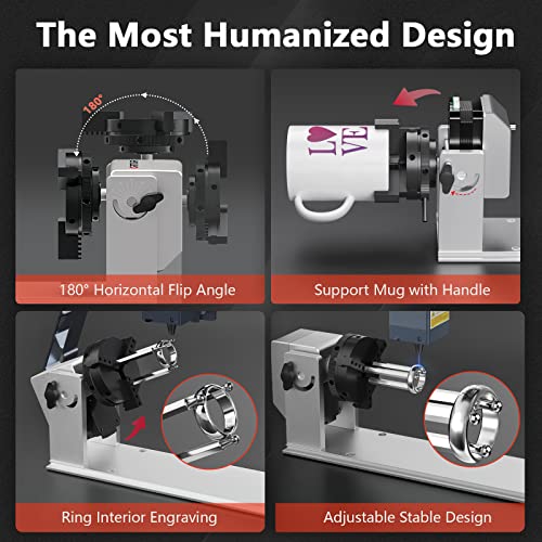 ORTUR YRC1.0, Y-axis Rotary Chuck for Most Laser Engravers, Jaw Chuck Rotary, Y-axis Rotary Roller Engraving Module for Engraving Cylindrical Objects, Wine Glass, Tumbler, Ring