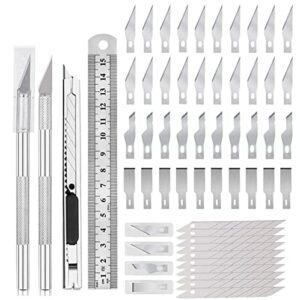 precision carving craft hobby knife kit exacto knife 40 spare knife blades with 10 pcs art blades, for diy art work cutting, scrapbooking, stencil