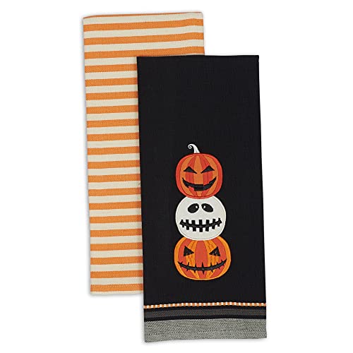 DII Spooky Kitchen Towel Collection Halloween Décor Printed Dishtowel Set, 18x28, Jack-O-Lantern Stripe, 2 Count