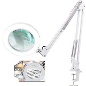 5 Inch Magnifying Glass with Light and Stand, TOMSOO 10X Real Glass Lighted Magnifier, Stepless Dimmable 3 Color Modes Adjustable LED Magnifying Desk lamp for Close Work Reading Repair Crafts - White