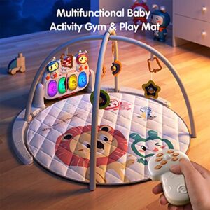 TUMAMA Remote Control Baby Gym Play Mat, Activity Gym with Music and Lights, Piano Gym for Newborn Baby Boys Girls Christmas Holiday Birthday Gifts, Round