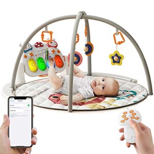 TUMAMA Remote Control Baby Gym Play Mat, Activity Gym with Music and Lights, Piano Gym for Newborn Baby Boys Girls Christmas Holiday Birthday Gifts, Round