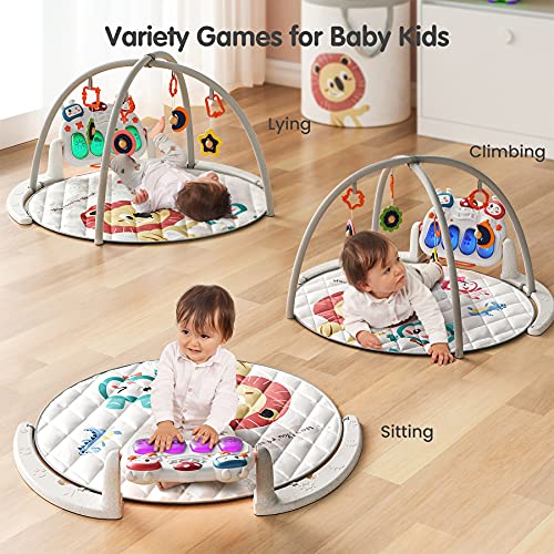 TUMAMA Remote Control Baby Gym Play Mat, Activity Gym with Music and Lights, Piano Gym for Newborn Baby Boys Girls Christmas Holiday Birthday Gifts, Round