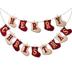 hallo merry christmas burlap banner-sock shaped christmas decoration,outdoor indoor hanging decor,rustic christmas decorations for mantle fireplace,xmas party supplies decoration