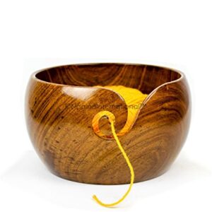 Nagina International Dark Rich Deep Wood Crafted Premium Polished Yarn Storage Bowl with Spiral Yarn Dispenser