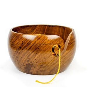 Nagina International Dark Rich Deep Wood Crafted Premium Polished Yarn Storage Bowl with Spiral Yarn Dispenser