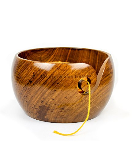 Nagina International Dark Rich Deep Wood Crafted Premium Polished Yarn Storage Bowl with Spiral Yarn Dispenser