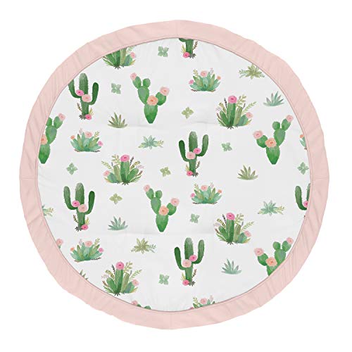 Sweet Jojo Designs Pink and Green Boho Watercolor Playmat Tummy Time Baby and Infant Play Mat for Cactus Floral Collection